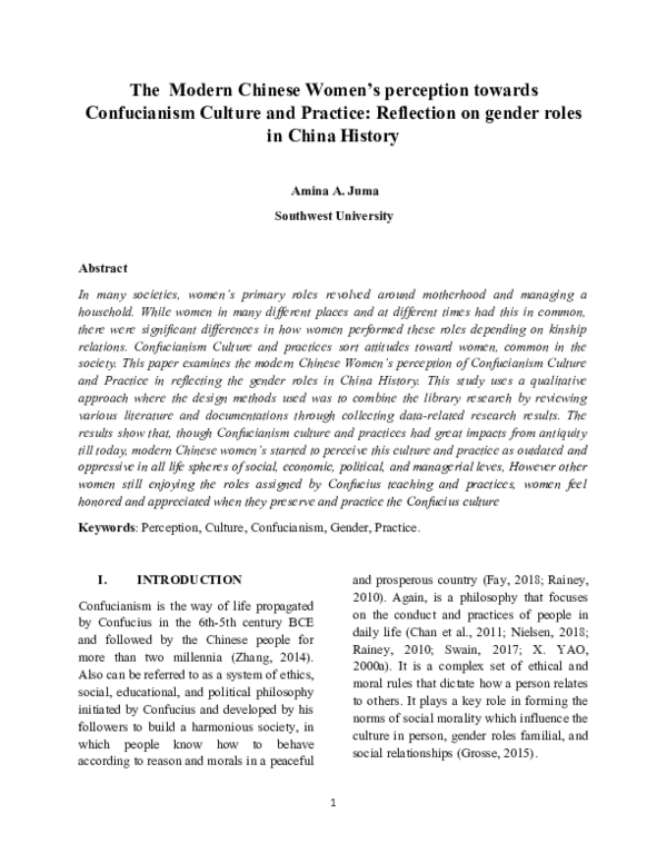 (DOC) The Modern Chinese Women's perception towards Confucianism ...