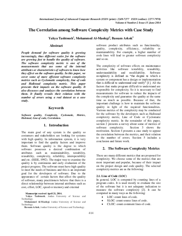 (PDF) The Correlation among Software Complexity Metrics with Case Study