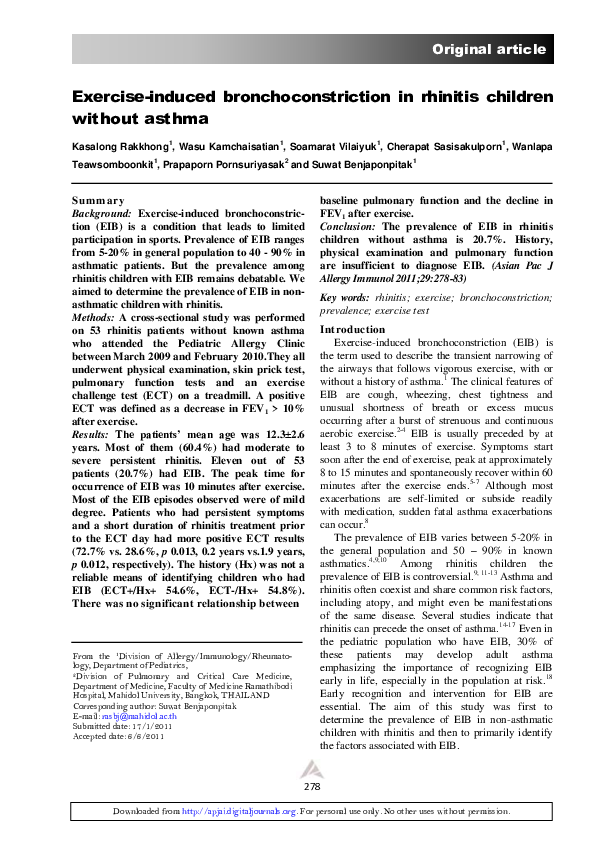 (PDF) Exercise-induced bronchoconstriction in rhinitis children without ...