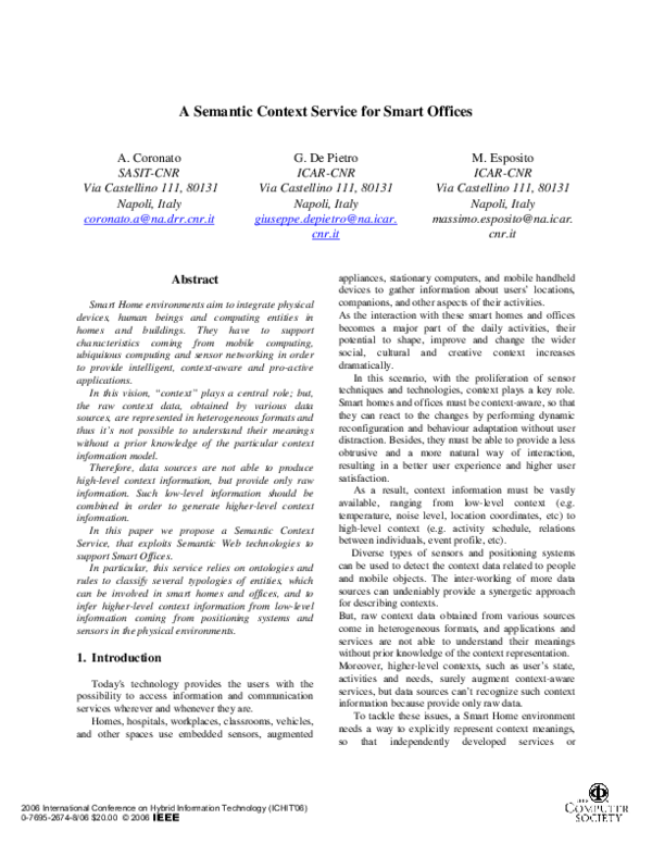 (PDF) A Semantic Context Service for Smart Offices