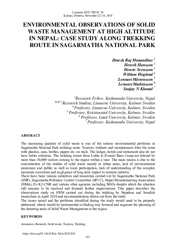 (PDF) Environmental Observations of Solid Waste Management at High ...