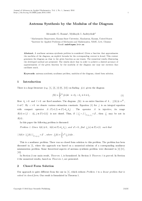 (PDF) Antenna Synthesis by the Modulus of the Diagram