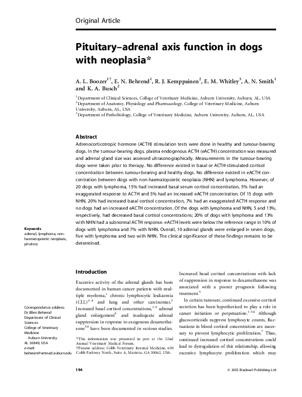 (PDF) Pituitary-adrenal axis function in dogs with neoplasia*