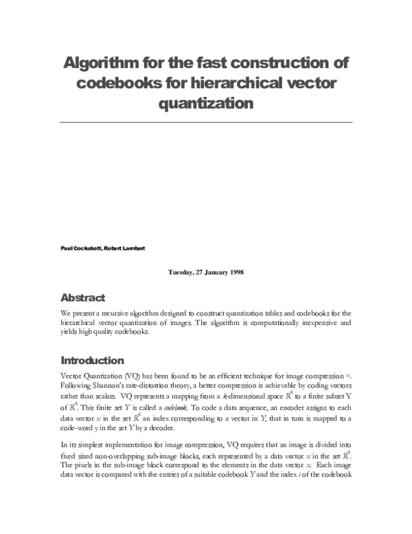(PDF) Algorithm for hierarchical vector quantisation of video data