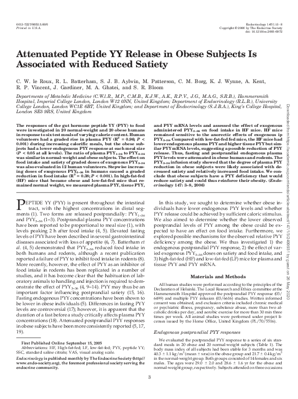 (PDF) Attenuated peptide YY release in obese subjects is associated ...