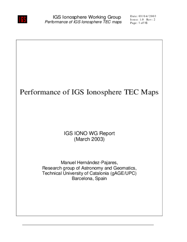(PDF) Performance of IGS Ionosphere TEC Maps