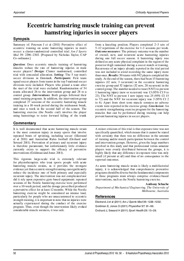 (PDF) Eccentric hamstring muscle training can prevent hamstring injuries in soccer players