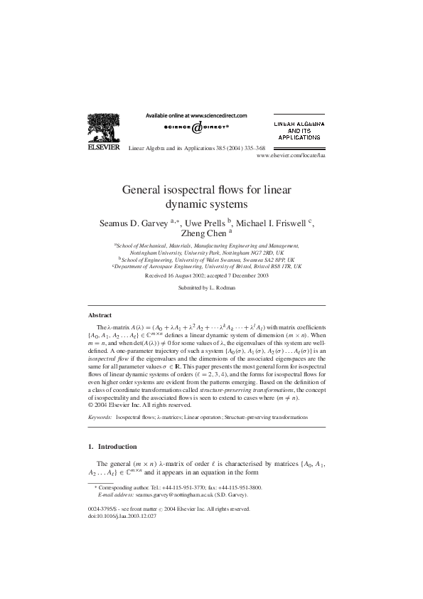 Pdf General Isospectral Flows For Linear Dynamic Systems