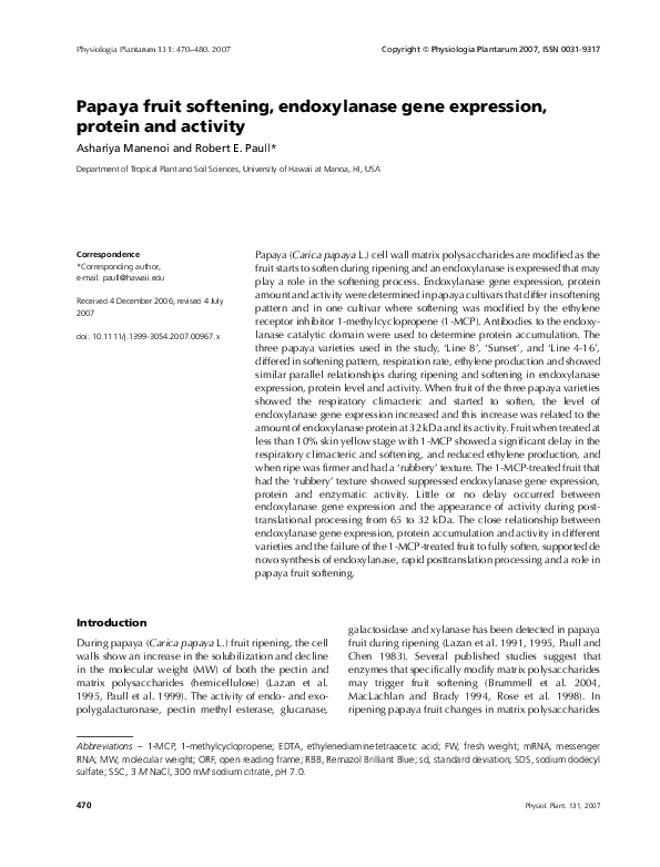 (PDF) Papaya fruit softening, endoxylanase gene expression, protein and ...