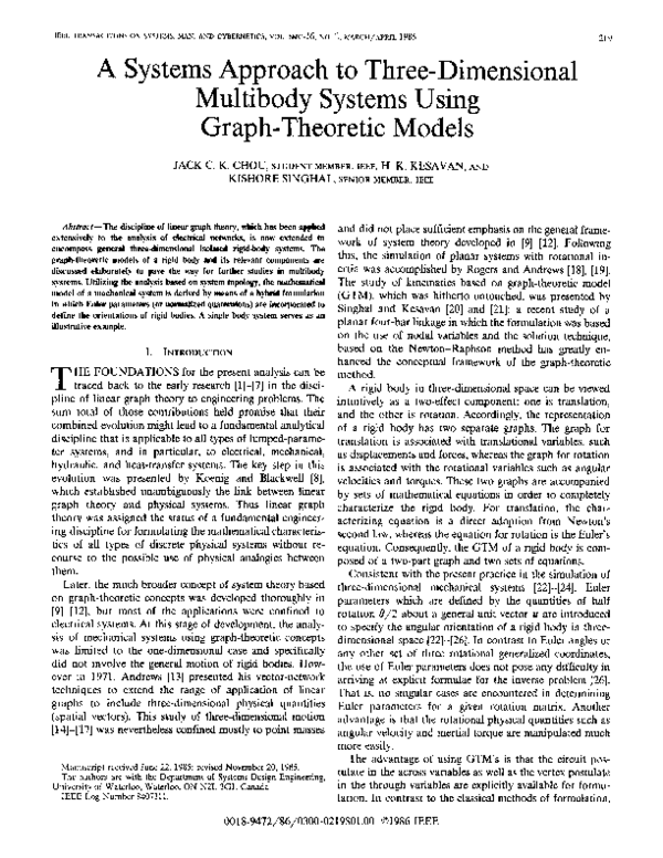 Pdf A Systems Approach To Three Dimensional Multibody Systems Using Graph Theoretic Models