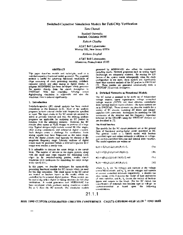 Pdf Switched Capacitor Simulation Models For Full Chip Verification