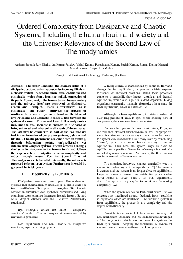(PDF) Ordered Complexity from Dissipative and Chaotic Systems ...