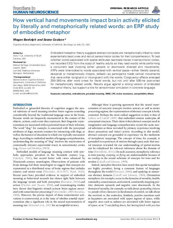(PDF) How vertical hand movements impact brain activity elicited by ...