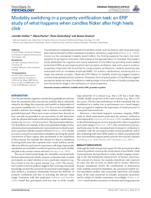 (PDF) Modality Switching in a Property Verification Task: An ERP Study ...