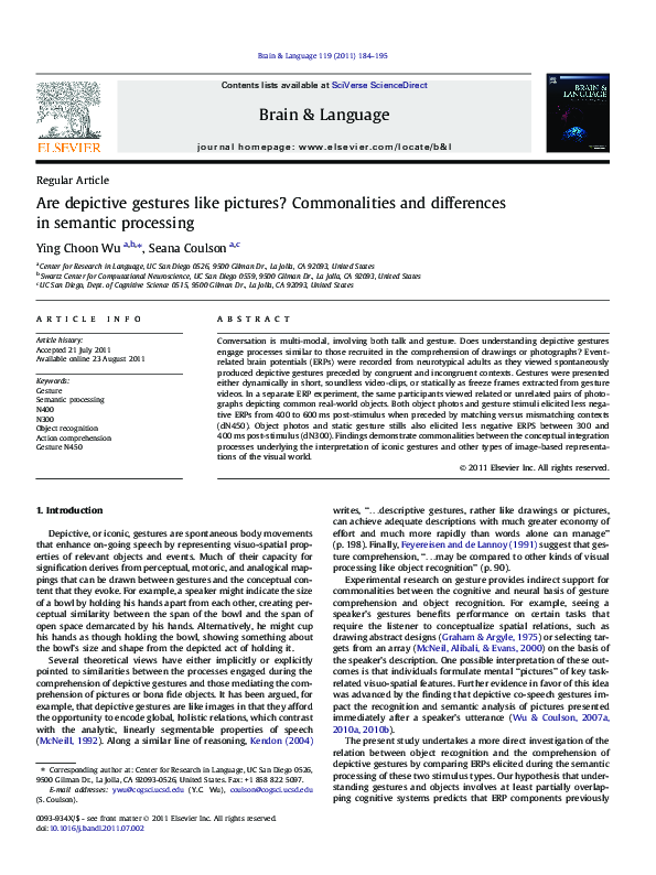 (PDF) Are depictive gestures like pictures? Commonalities and ...