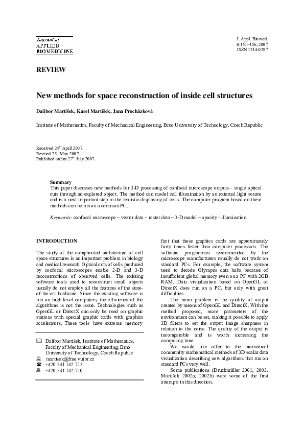 (PDF) New methods for space reconstruction of inside cell structures