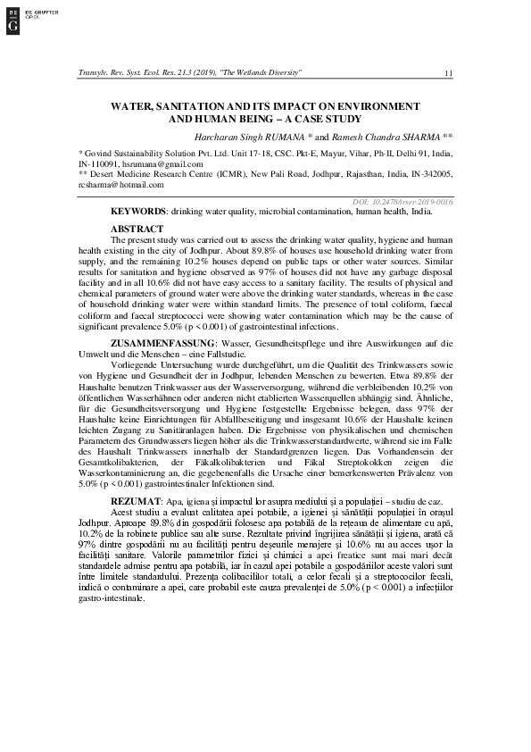 (PDF) Water, Sanitation and its Impact on Environment and Human Being ...