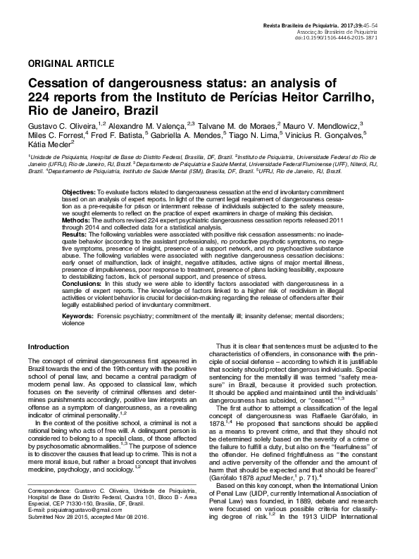 (PDF) Cessation of dangerousness status: an analysis of 224 reports ...