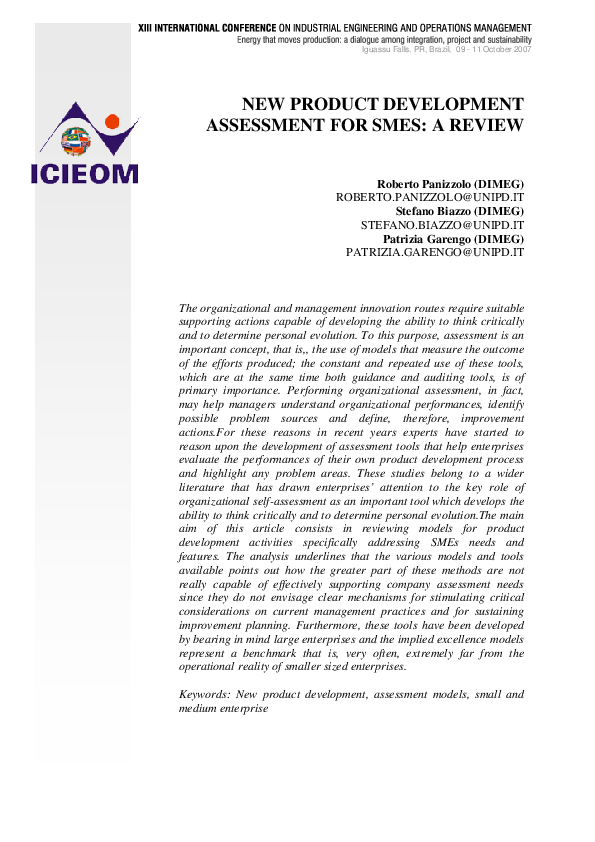 (PDF) New Product Development Assessment for Smes: A Review