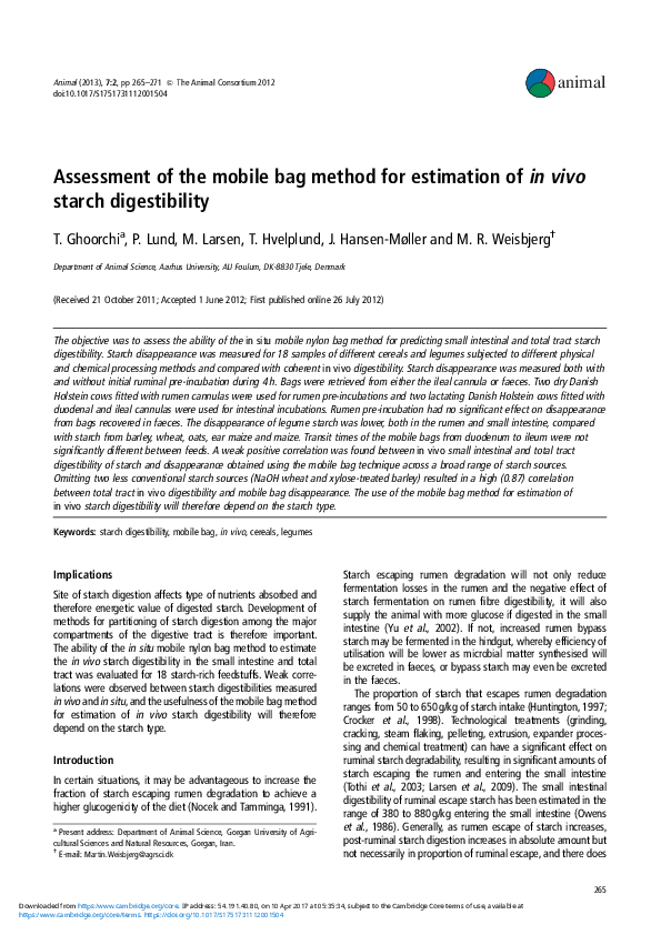 (PDF) Assessment of the mobile bag method for estimation of in vivo ...