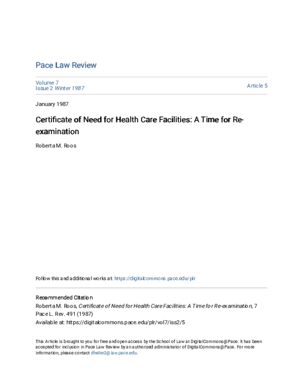 (PDF) Certificate of Need for Health Care Facilities: A Time for Re ...