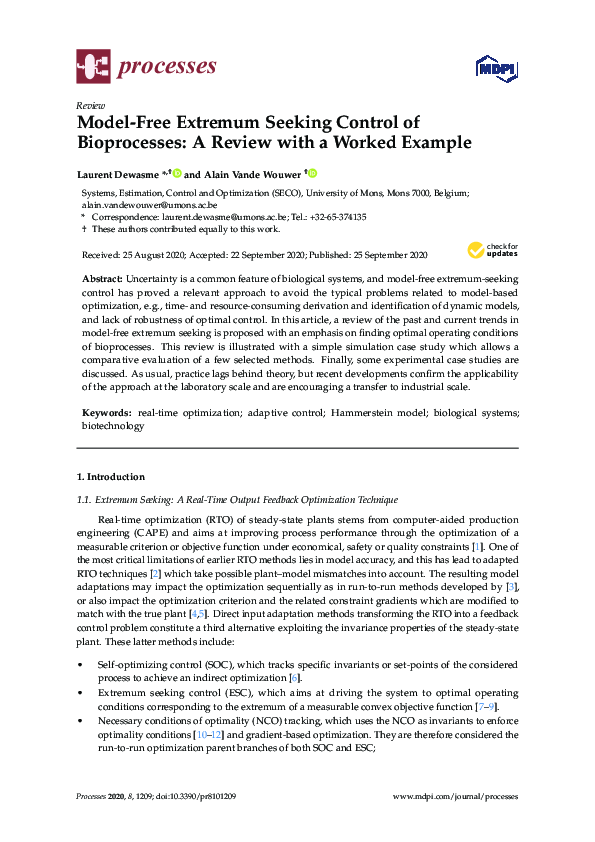 (PDF) Model-Free Extremum Seeking Control of Bioprocesses: A Review with a Worked Example