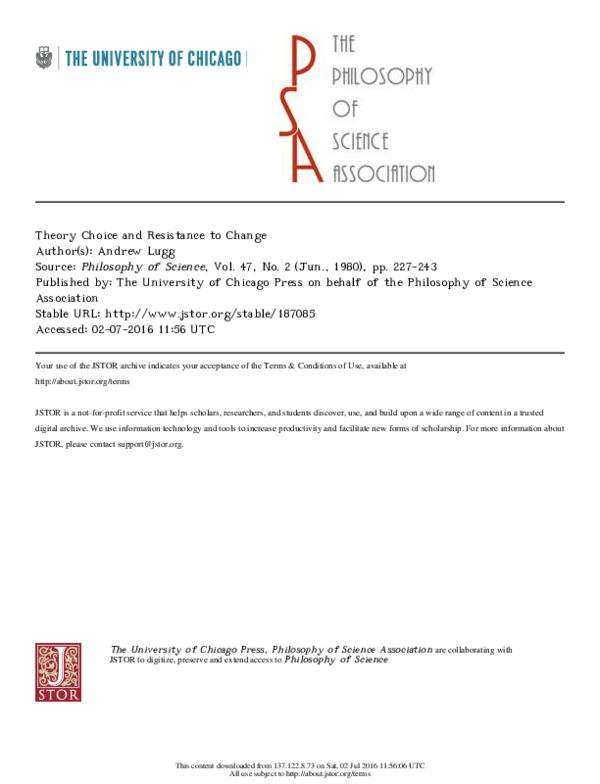 (PDF) Theory Choice and Resistance to Change