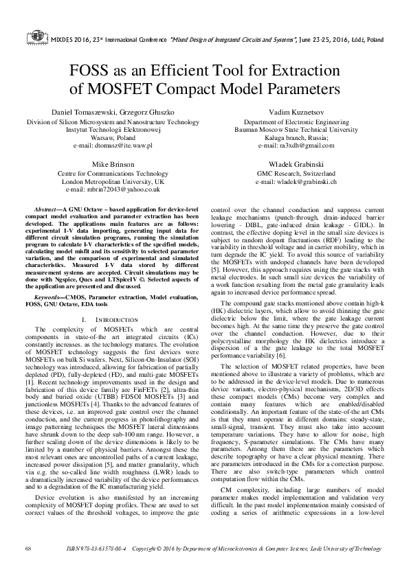 (PDF) FOSS as an efficient tool for extraction of MOSFET compact model parameters