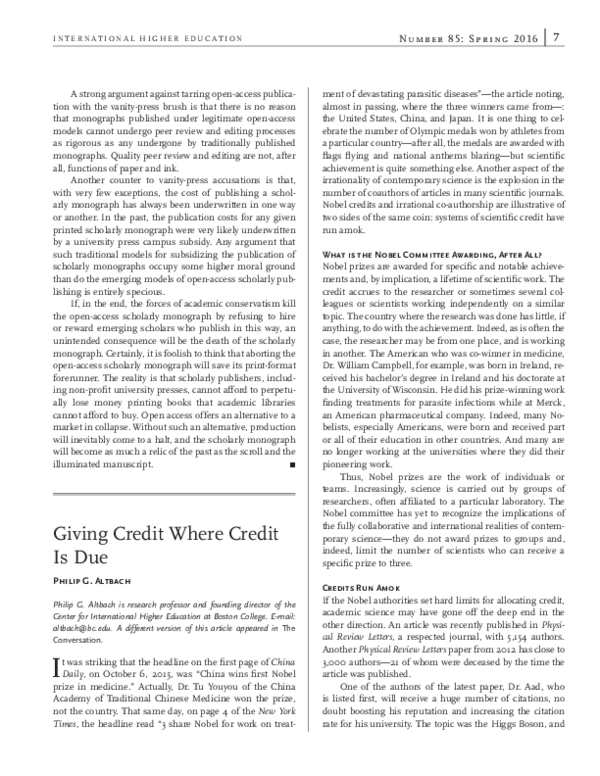 (PDF) Giving Credit Where It Is Due