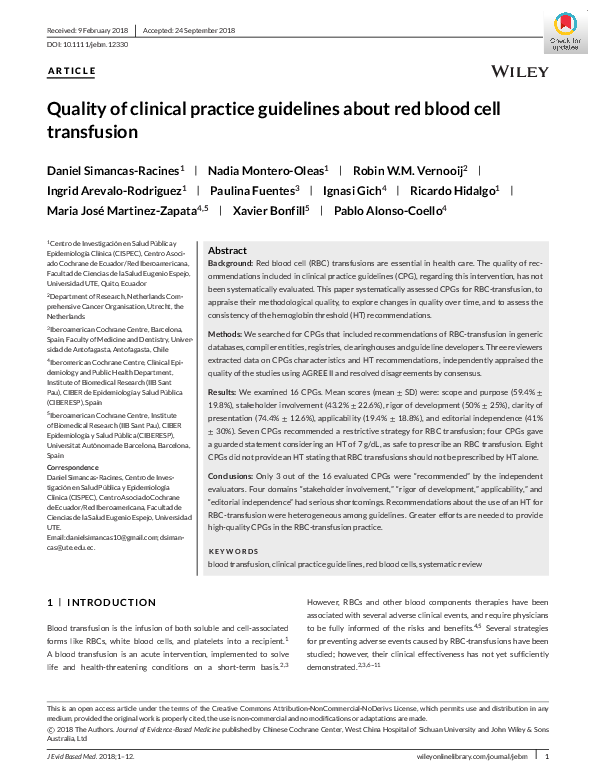 (PDF) Quality of clinical practice guidelines about red blood cell ...