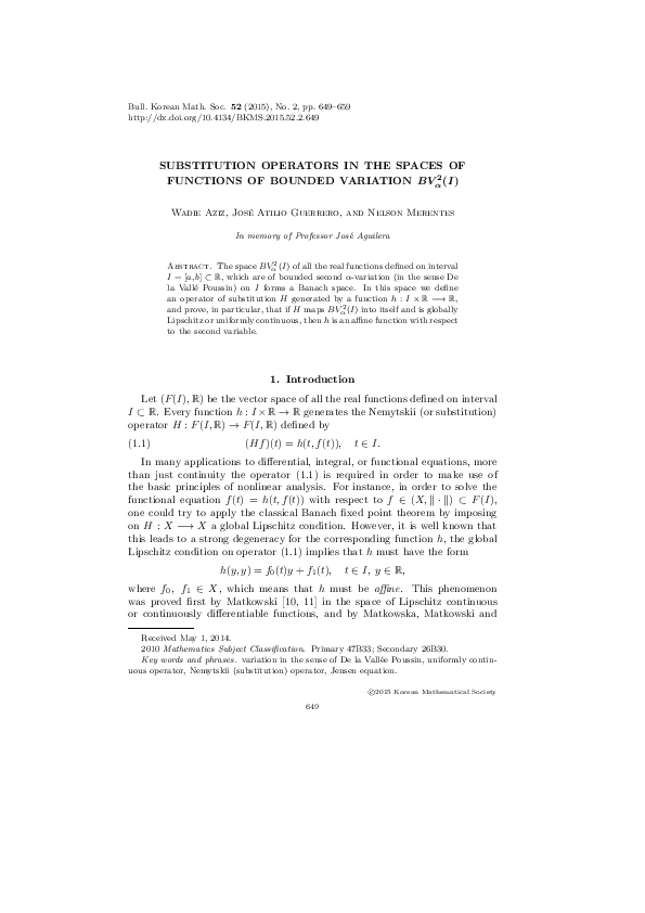 (PDF) Substitution Operators in the Spaces of Functions of Bounded ...