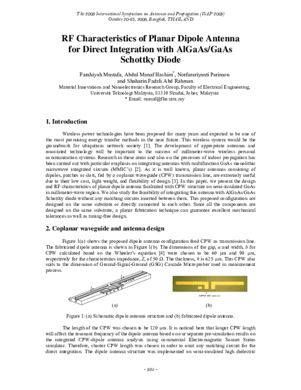 (PDF) RF Characteristics of Planar Dipole Antenna for Direct ...