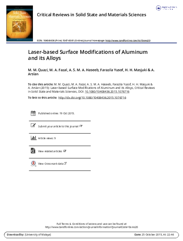 (PDF) Laser-based Surface Modifications of Aluminum and its Alloys