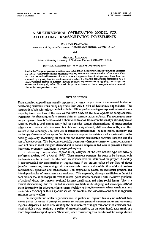 (PDF) A multiregional optimization model for allocating trasnportation ...