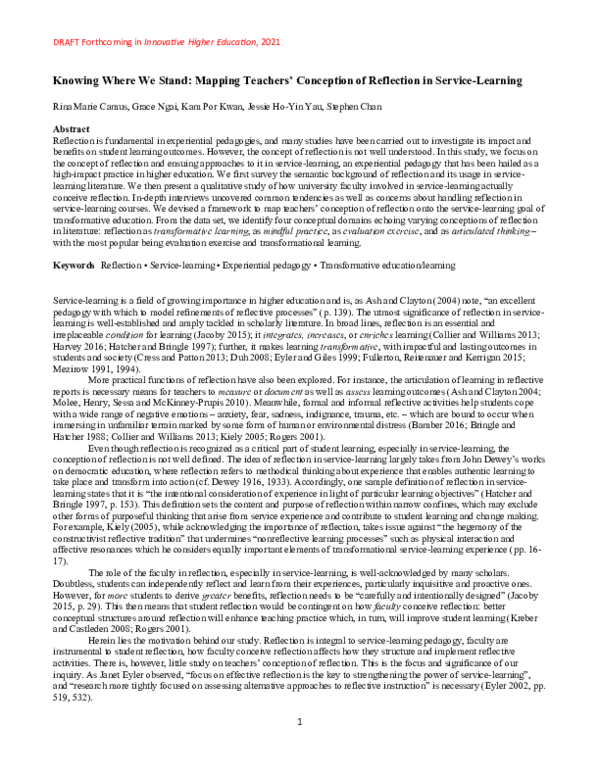(DOC) Knowing Where We Stand: Mapping Teachers' Conception of ...