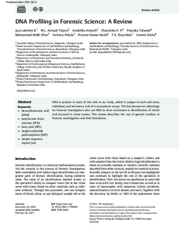 (PDF) DNA Profiling in Forensic Science: A Review