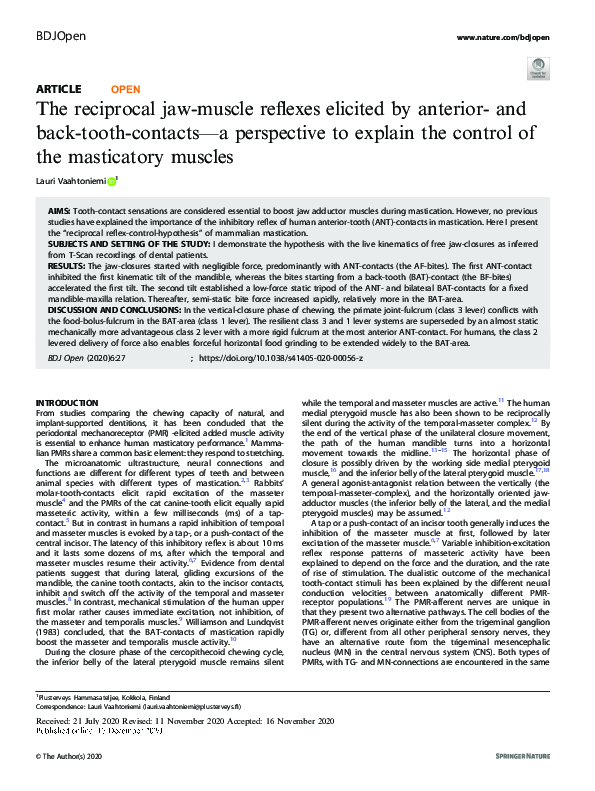 (PDF) The reciprocal jaw-muscle reflexes elicited by anterior-and back ...