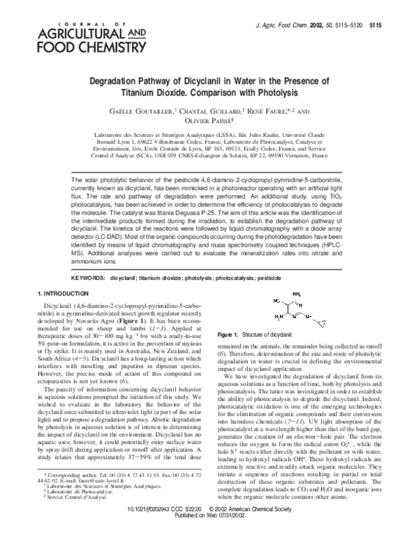(PDF) Degradation Pathway of Dicyclanil in Water in the Presence of ...