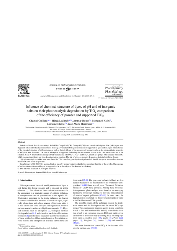 (PDF) Influence of chemical structure of dyes, of pH and of inorganic ...