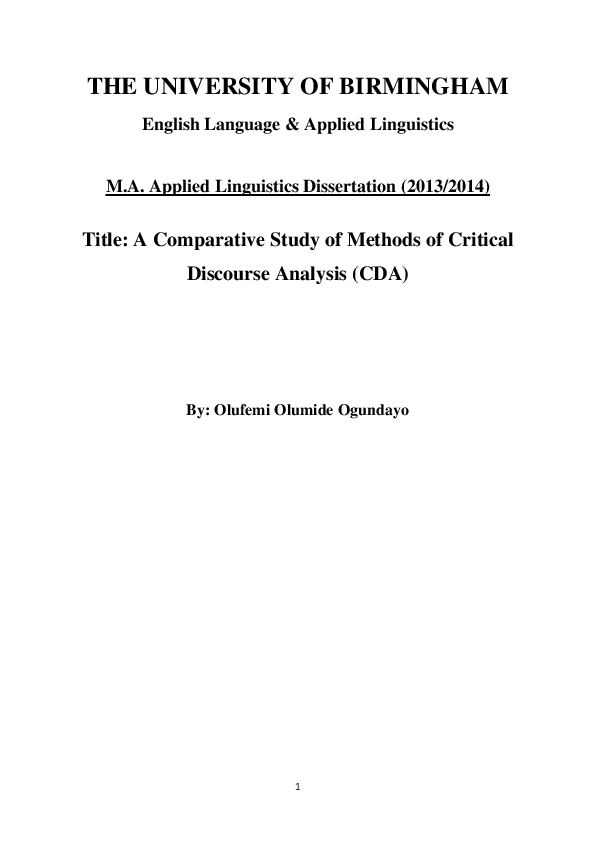 (PDF) A Comparative Study of Methods of Critical Discourse Analysis (CDA)
