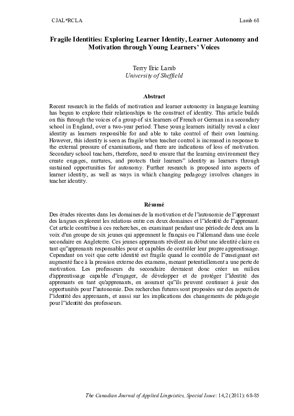 (PDF) Fragile Identities: Exploring Learner Identity, Learner Autonomy ...