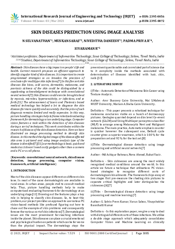 (PDF) IRJET-Skin Diseases Prediction using Image Analysis
