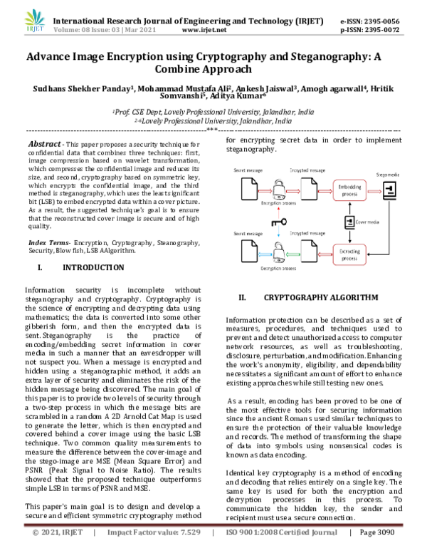 Pdf Irjet Advance Image Encryption Using Cryptography And Steganography A Combine Approach