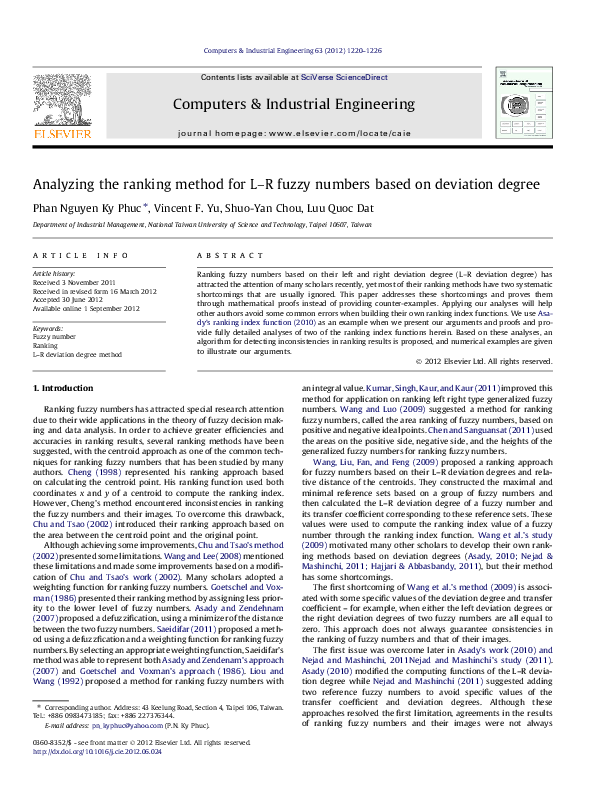 Pdf Analyzing The Ranking Method For Lr Fuzzy Numbers Based On