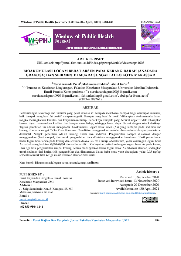 (PDF) Bioakumulasi Logam Berat Arsen dalam Kerang Darah (Anadara ...