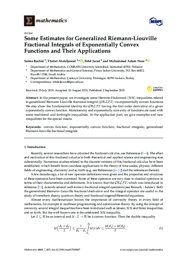 Pdf Some Estimates For Generalized Riemann Liouville Fractional Integrals Of Exponentially