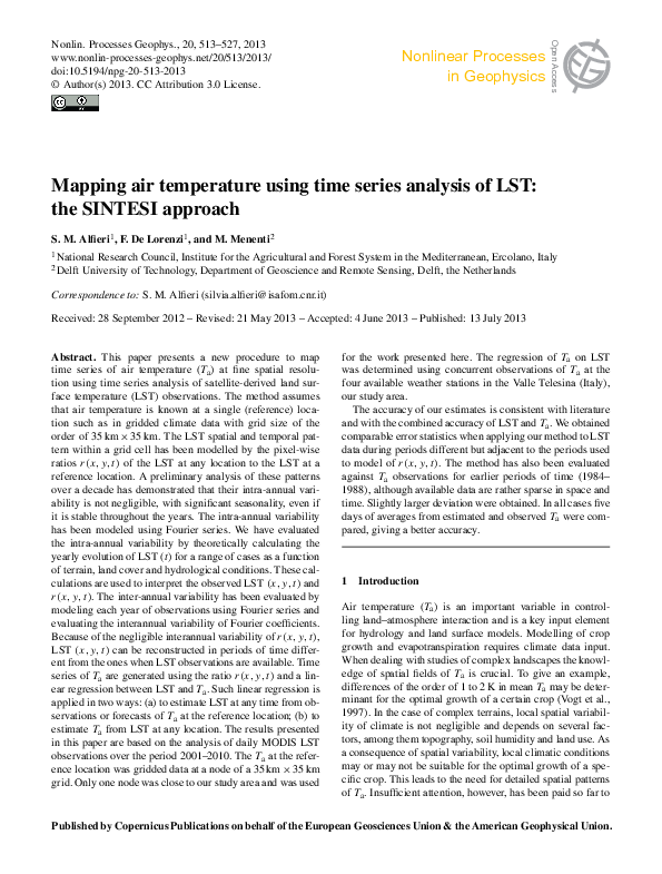 (PDF) Mapping air temperature using time series analysis of LST: the ...