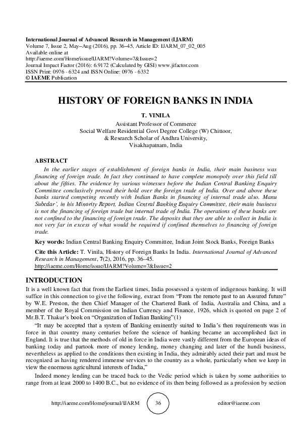 (PDF) HISTORY OF FOREIGN BANKS IN INDIA