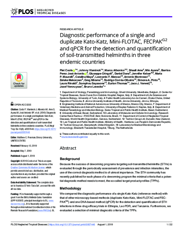 (PDF) Diagnostic performance of a single and duplicate Kato-Katz, Mini ...
