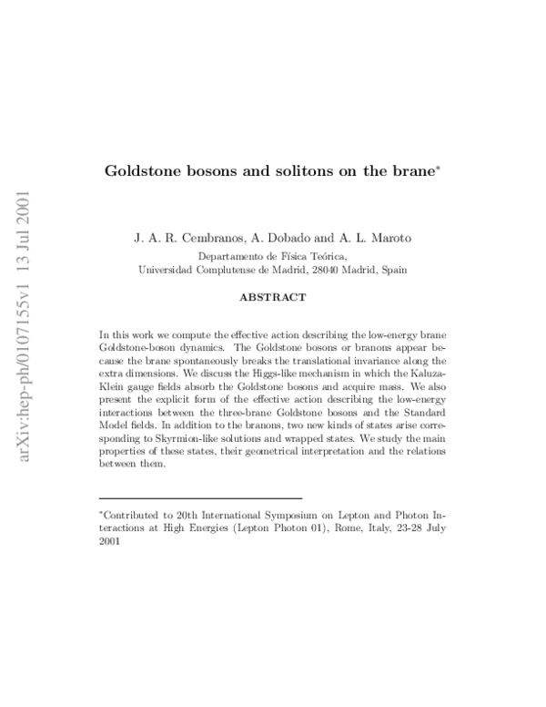 (PDF) Goldstone bosons and solitons on the brane